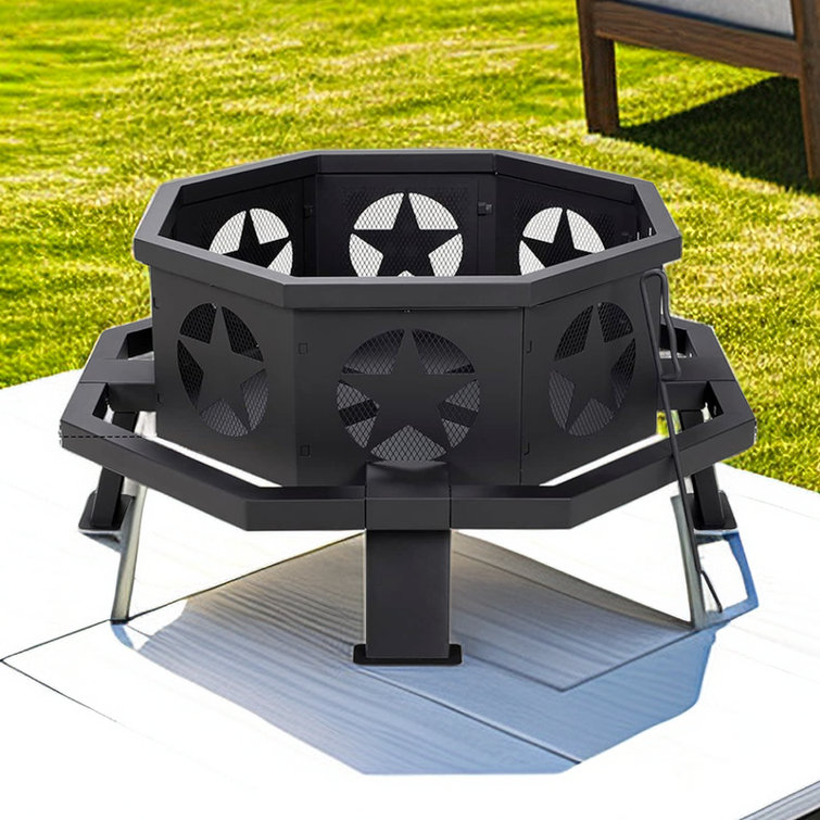 Red Barrel Studio® 35 inch Fire Pit, Outdoor Wood Burning Fire Pit Octagonal Heavy Duty Firepit ...